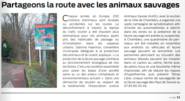 La ville de Chambéry soutient une campagne contre les collisions avec ...